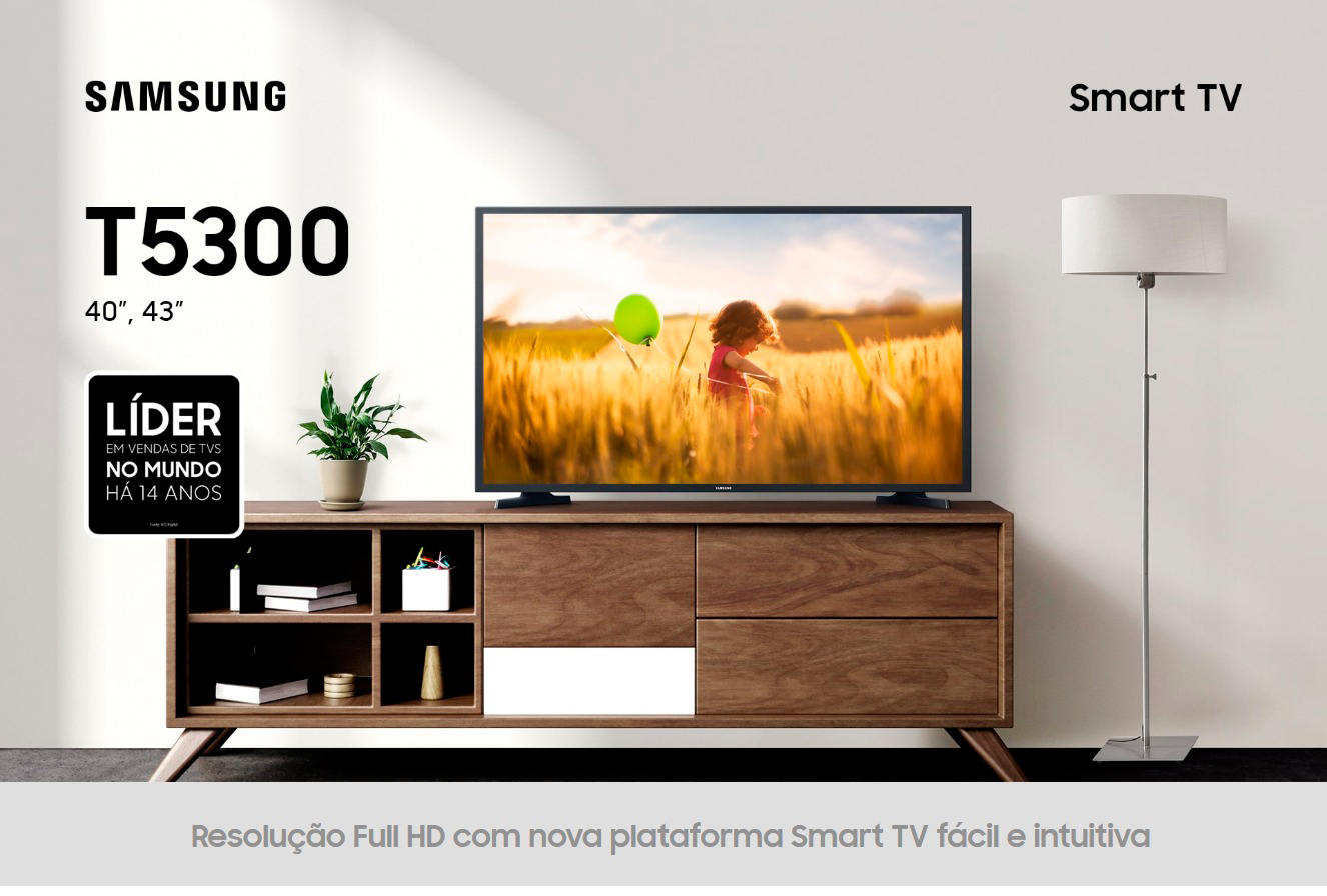 Smart TV 43" Tizen FHD T5300 Samsung- HDR 2 HDMI 1 USB Wi-Fi - lojaibyte