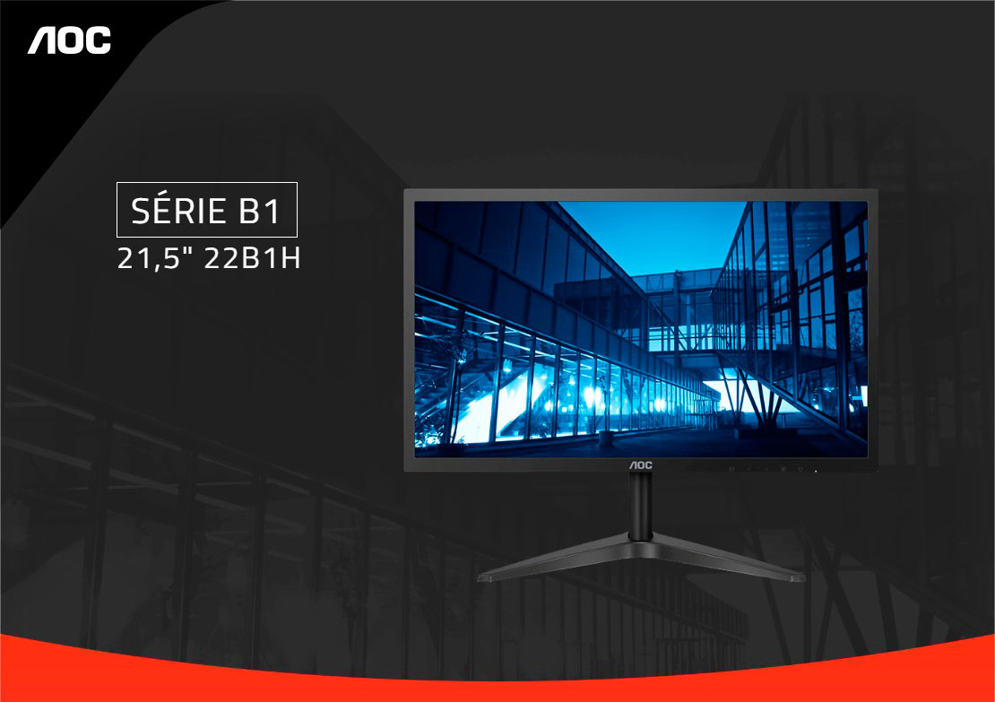 Monitor AOC LED 21.5" Widescreen, Full HD, HDMI/VGA - 22B1H - lojaibyte