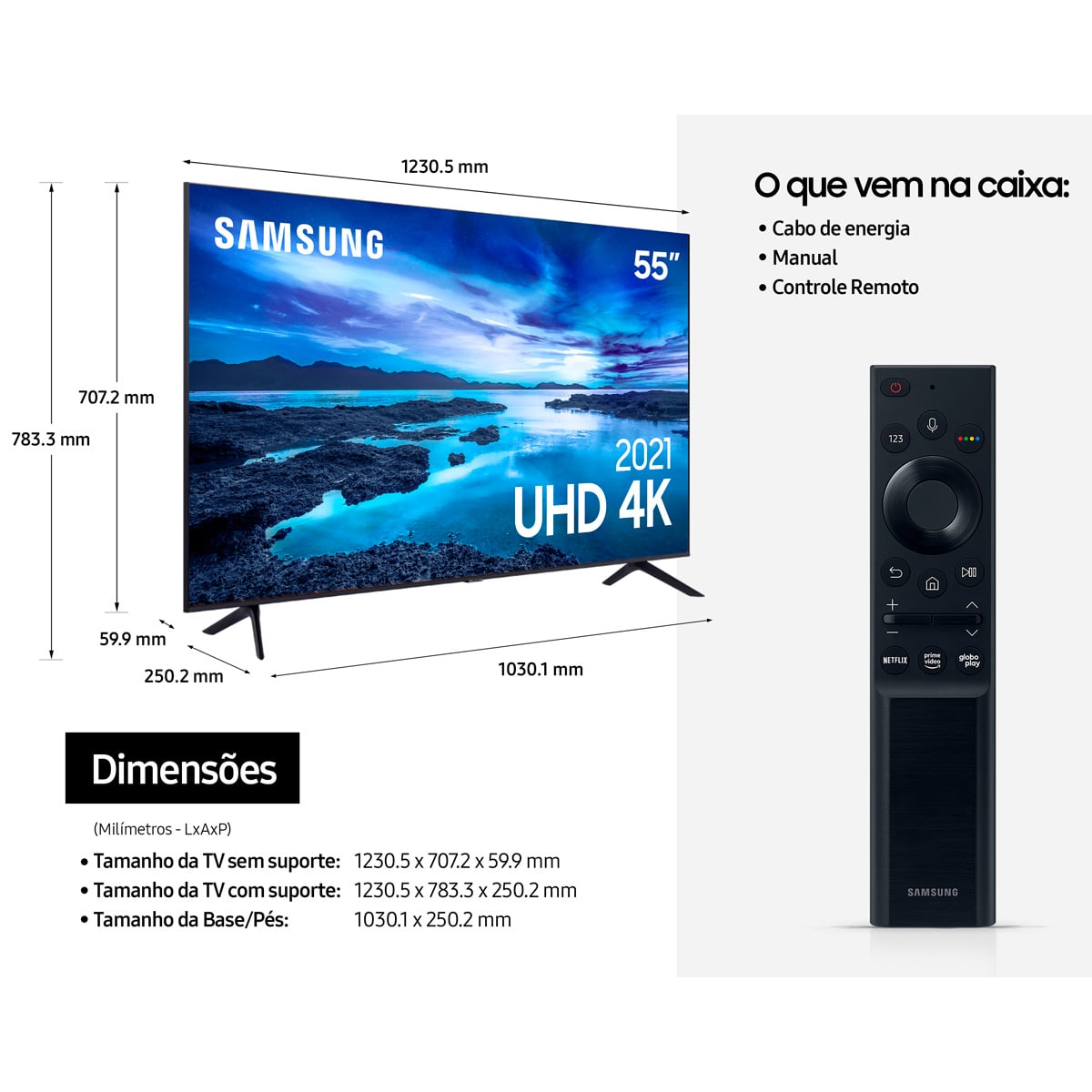 Smart TV Samsung 55" 4K 55AU7700 Crystal 4K Alexa - lojaibyte