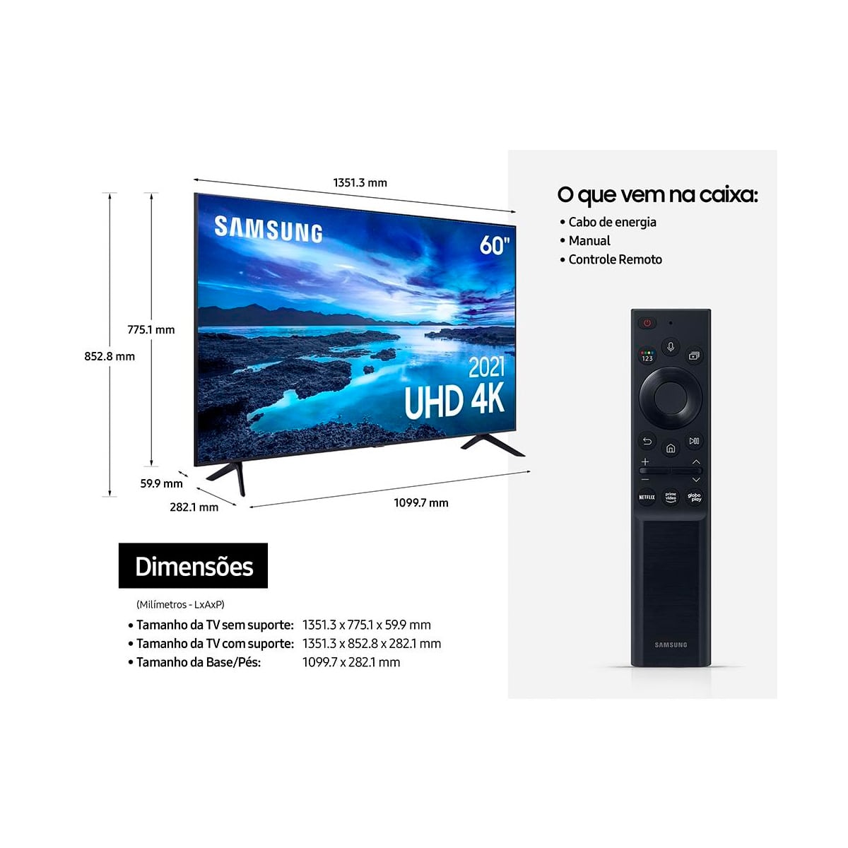 Smart TV 60" 4K Samsung 60AU7700 Crystal 4K Alexa - lojaibyte