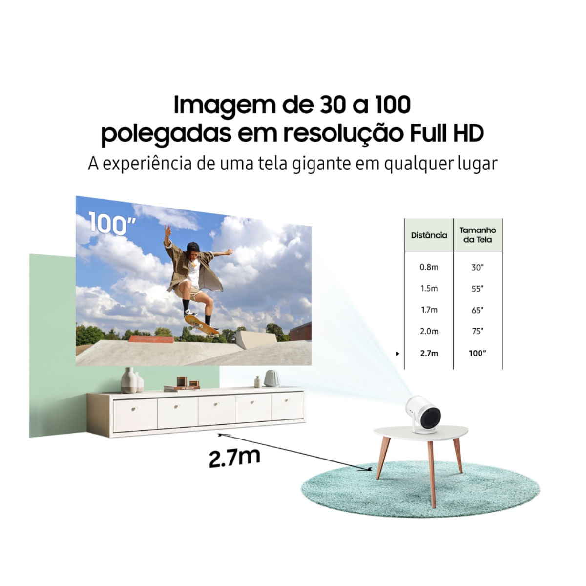 Projetor Smart Portátil 30 a 100" Full HD Samsung Freestyle - lojaibyte