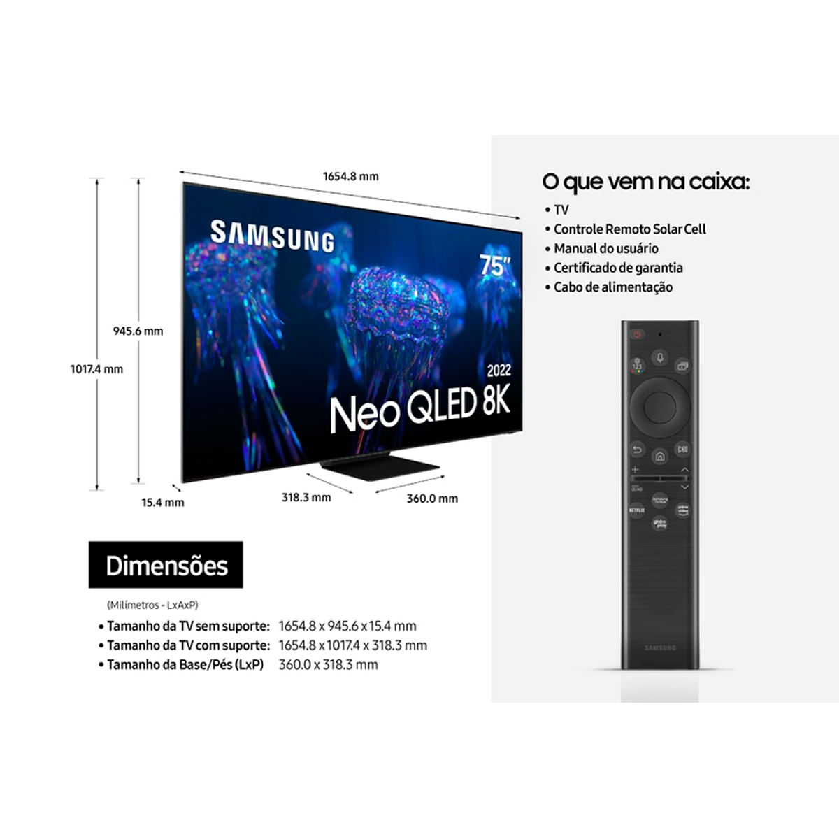 Smart Tv 75" Samsung Neo Qled, Tela 8K e Painel 120hz QN800B - lojaibyte