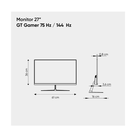 Monitor Gamer 27" LED Full HD 144Hz 1ms | GT Gamer - lojaibyte