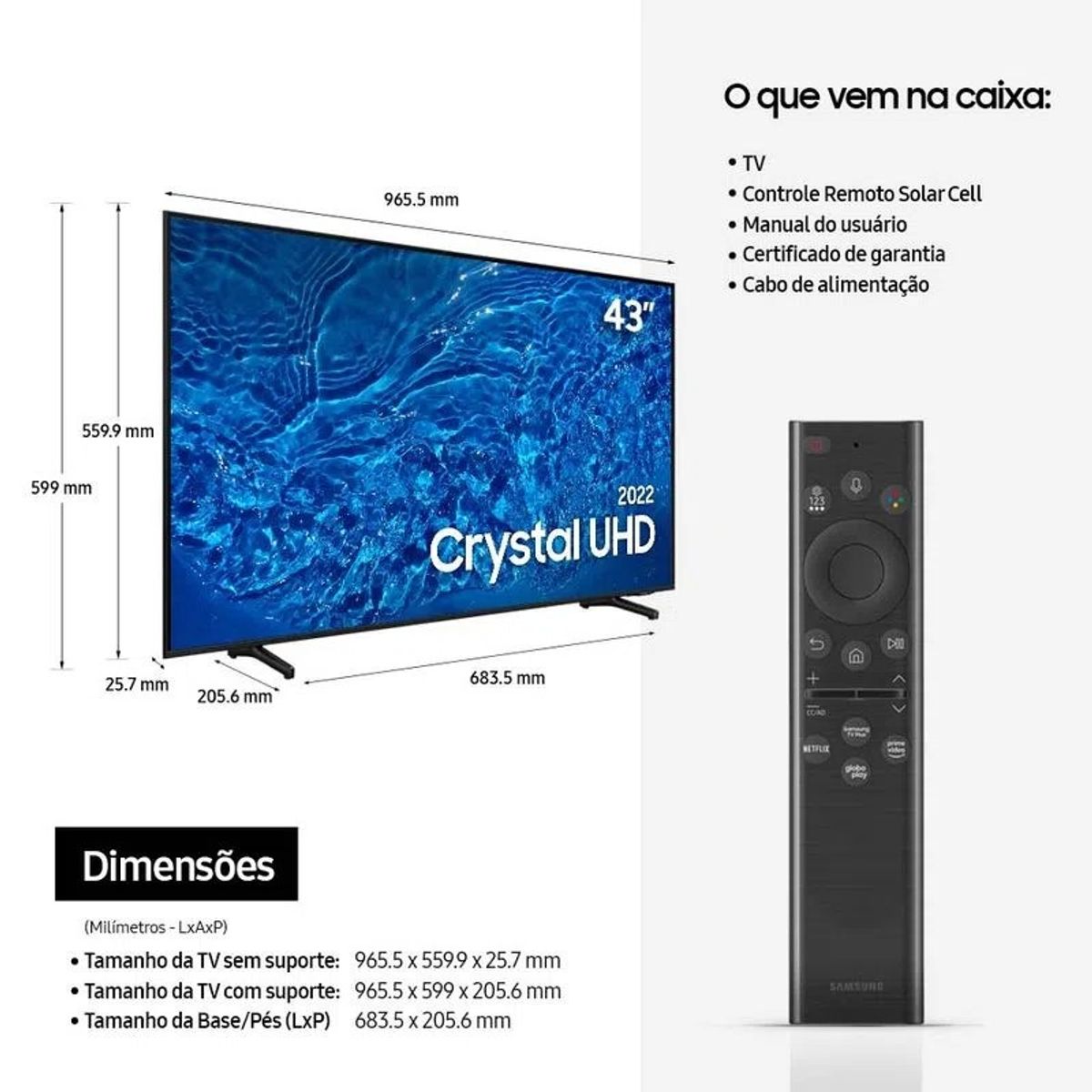 Smart TV 43 Crystal UHD 4K 2022 Design slim Alexa built in - lojaibyte