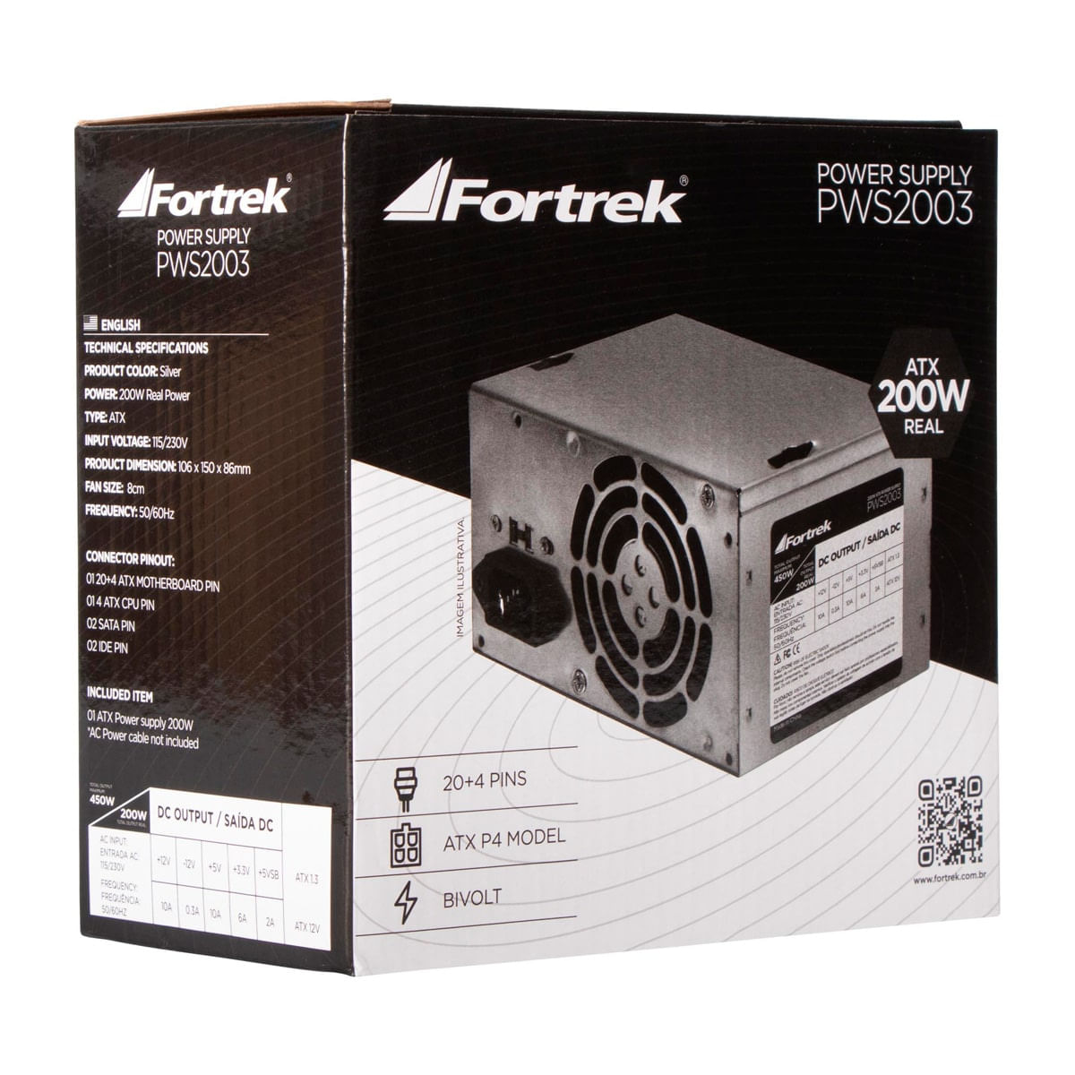 Fonte 200w Fortrek Real ATX - PWS-2003 - lojaibyte