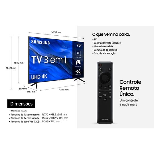 Samsung Smart TV 75 polegadas UHD 4K 75CU7700 2023 - lojaibyte