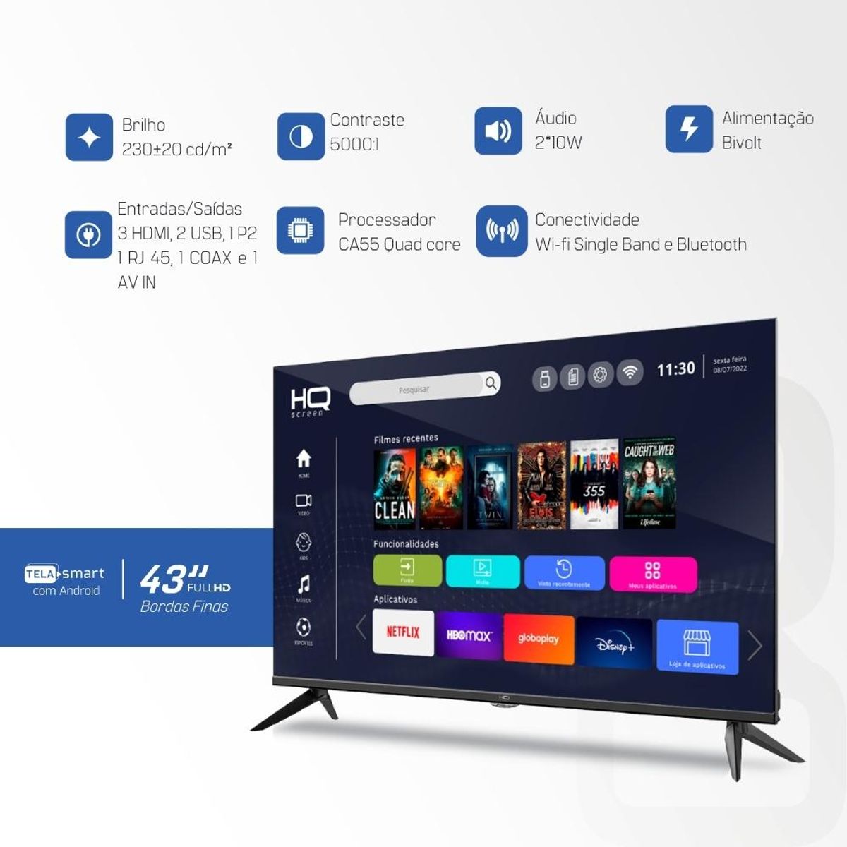 Smart TV LED 43" Full HD HQ 2 HDMI 2 USB HQSTV43NK-66524 - lojaibyte