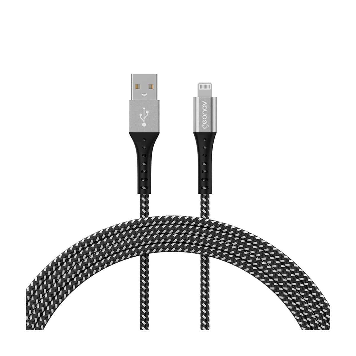Cabo Lightning USB Nylon Trançado Geonav C189 1.2 m Preto - lojaibyte