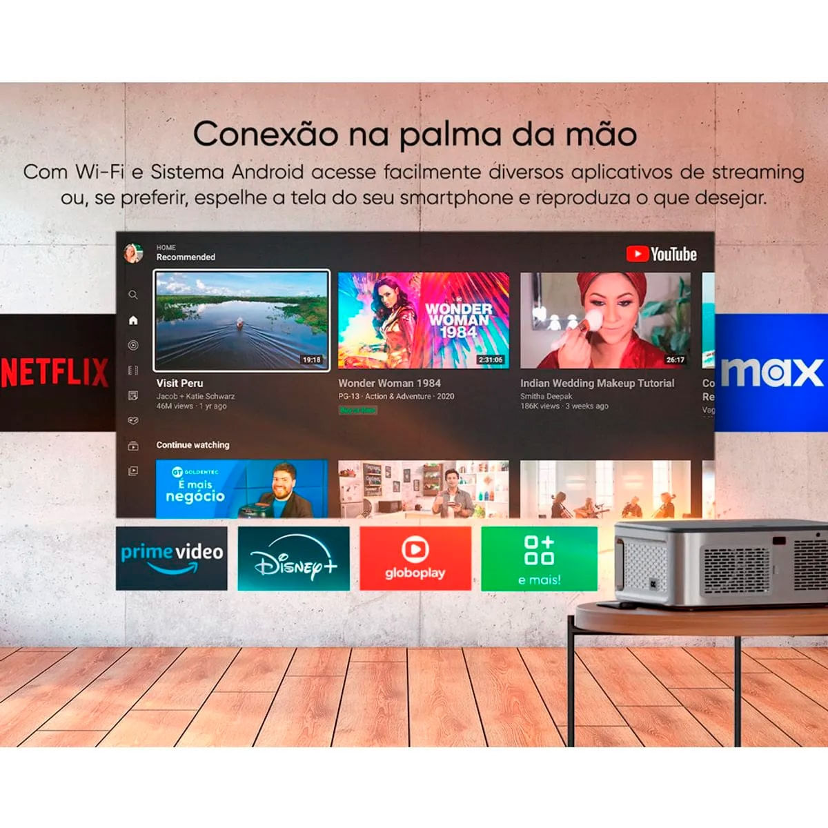 Projetor Smart 7000 Lúmens Wifi Android Goldentec - lojaibyte