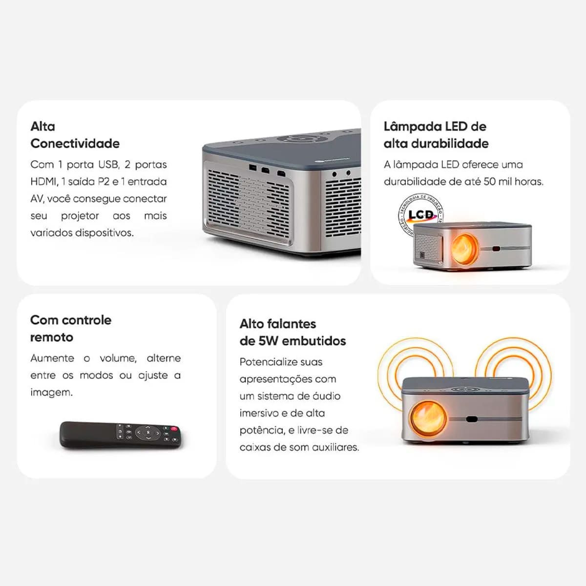 Projetor Smart 7000 Lúmens Wifi Android Goldentec - lojaibyte