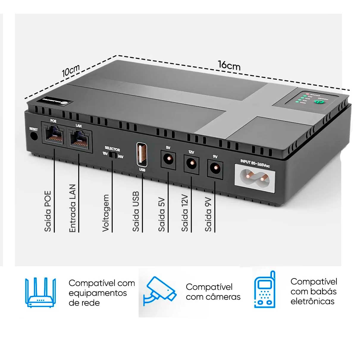 Mini Nobreak UPS Goldentec 18W Bivolt 9/12/15/24V - lojaibyte
