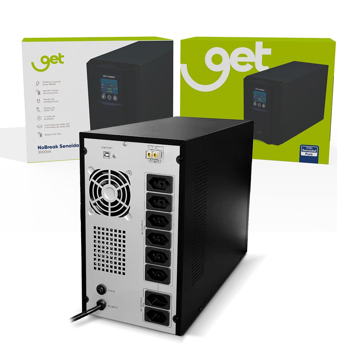 Nobreak Senoidal Get 3000VA AUT/115V com 8 tomadas - lojaibyte