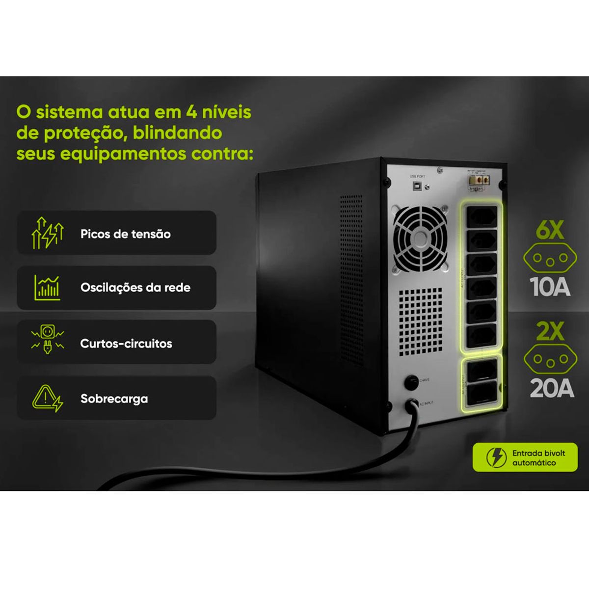Nobreak Senoidal Get 3000VA AUT/115V com 8 tomadas - lojaibyte
